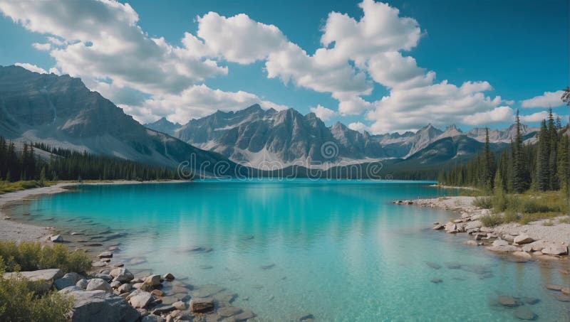 Turquoise Lake in Canada with Mountains View Stock Illustration ...