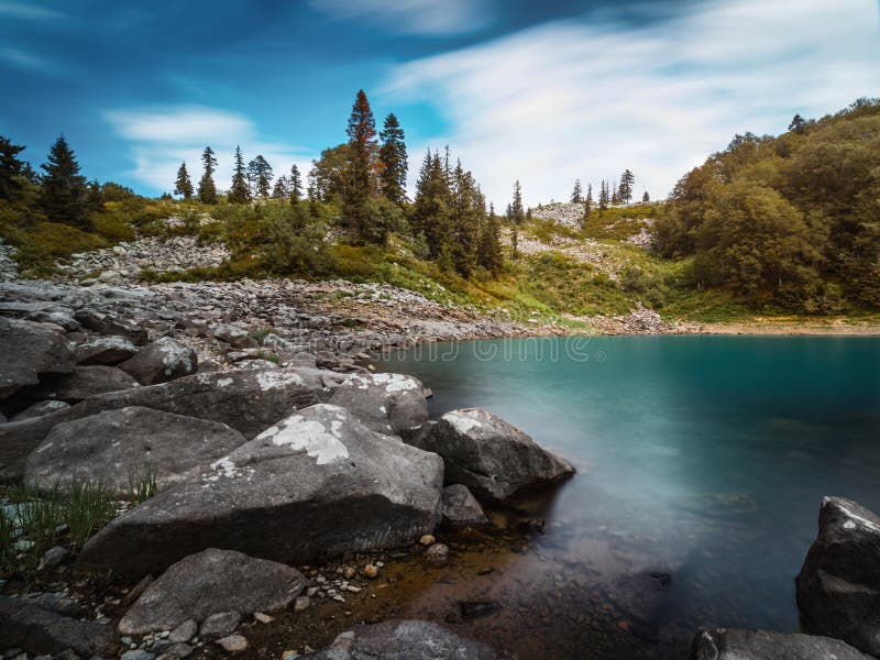 Turquoise Lake in Mountains Stock Photo - Image of azure, long: 255352662