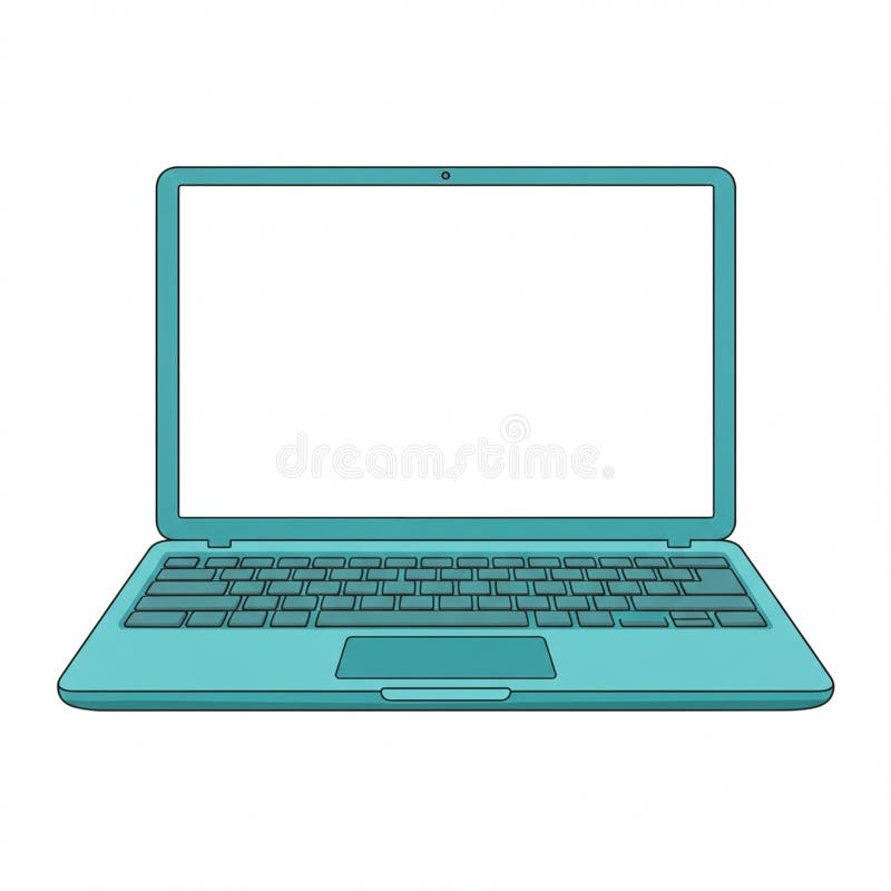 Turquoise Laptop Illustration Featuring an Open Screen and Detailed ...