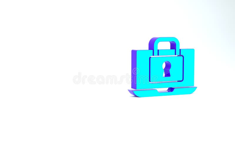 Turquoise Laptop and Lock Icon Isolated on White Background. Computer ...