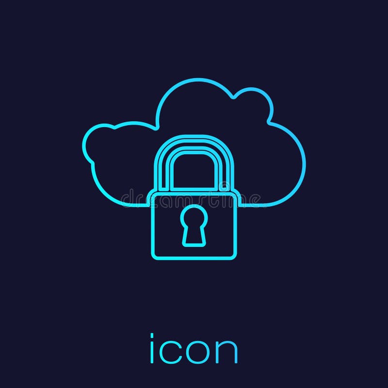 Turquoise Line Cloud Computing Lock Icon on Blue Background. Security ...