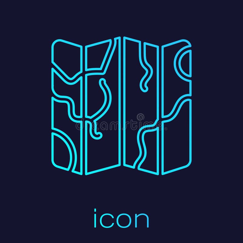 Turquoise Line Folded Map Icon Isolated on Blue Background. Vector ...