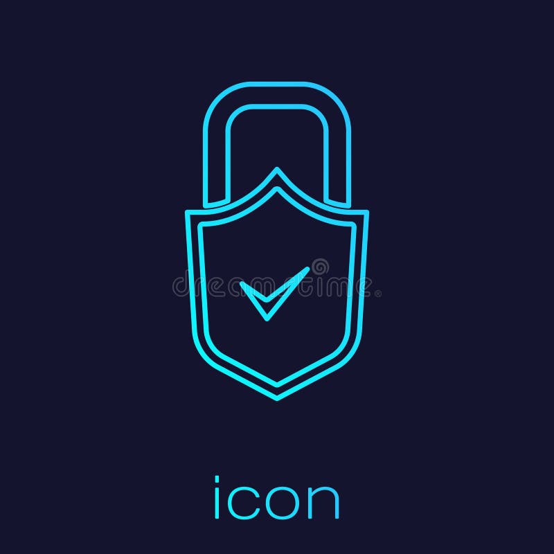 Turquoise Line Open Padlock and Check Mark Icon Isolated on Blue ...