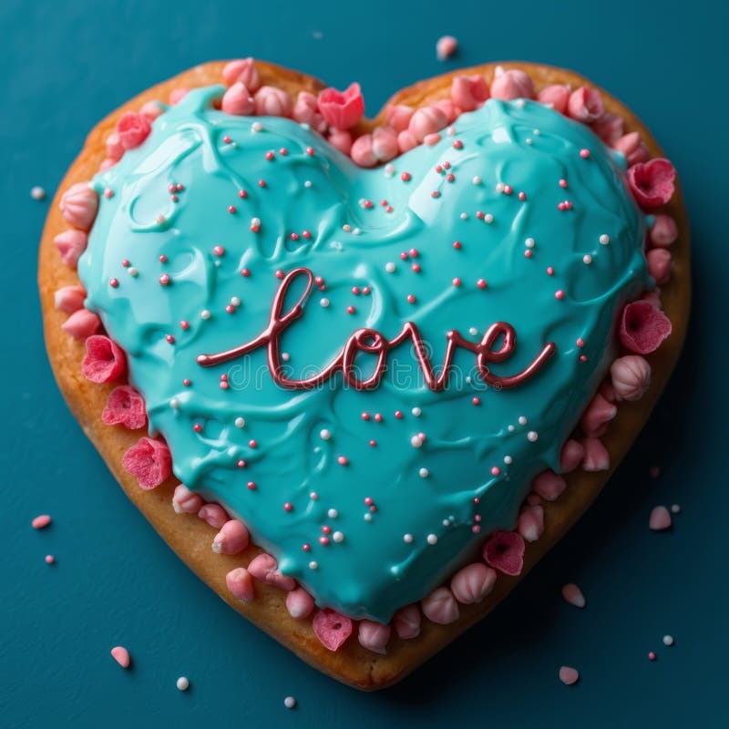 Turquoise Love Cookie, Heart and Text, Generative Ai Stock Illustration ...