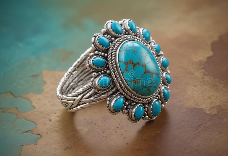Turquoise in a Majestic Handcrafted Native American Bague Stock ...