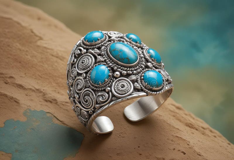 Turquoise in a Majestic Handcrafted Native American Bague Stock ...