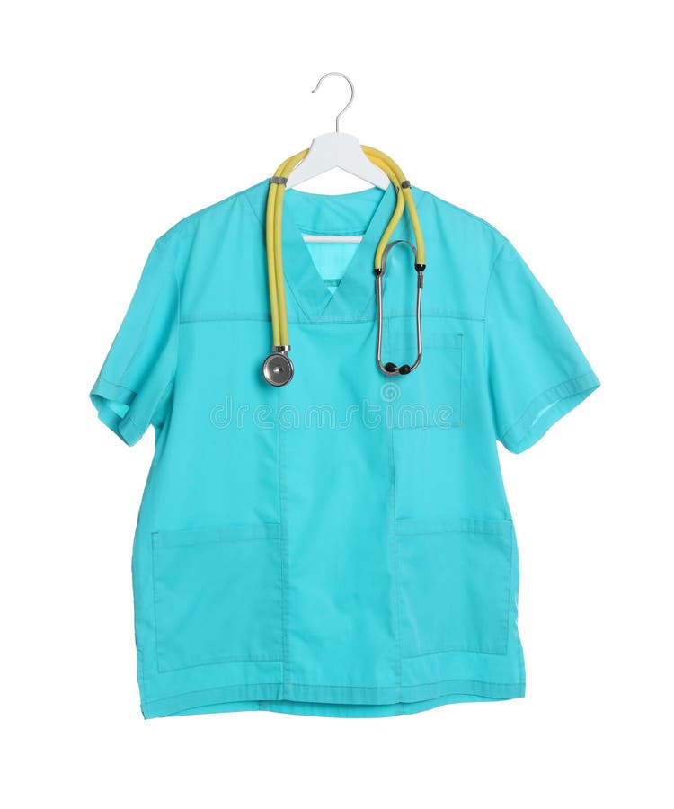 Turquoise Medical Uniform and Stethoscope Isolated on White Stock Photo ...