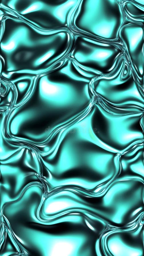 Turquoise Metallic Liquid Surface Creating Abstract Shapes and ...