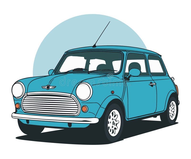 Turquoise Mini Cooper Vector - Retro Car with Blue Circles Stock Vector ...