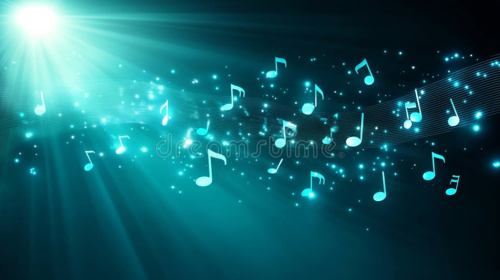 Turquoise Musical Symphony a Backdrop of Dancing Notes, Glowing Staves ...