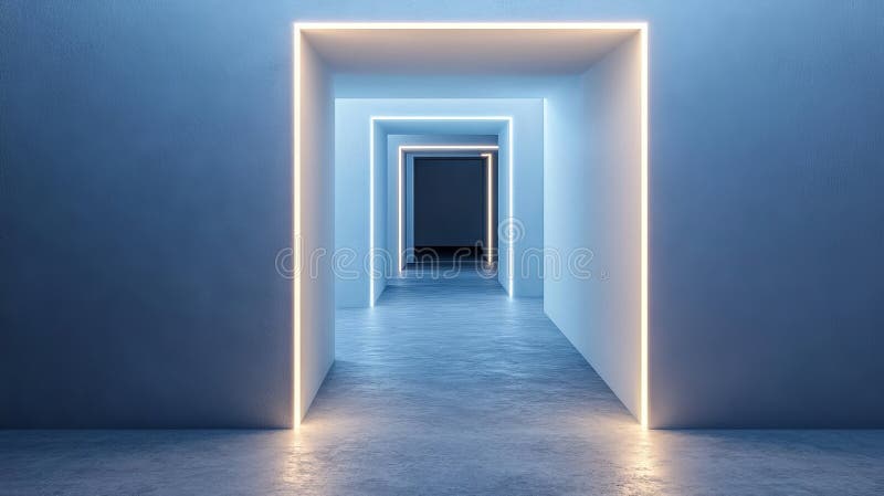 A Turquoise Neon Light Glows in a Dark, Empty Room, Forming a ...