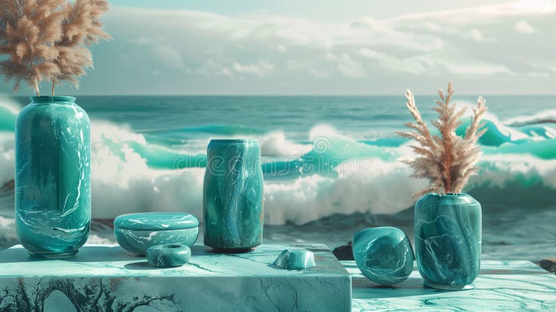 Turquoise Ocean Product Display Stock Image - Image of horizontal ...