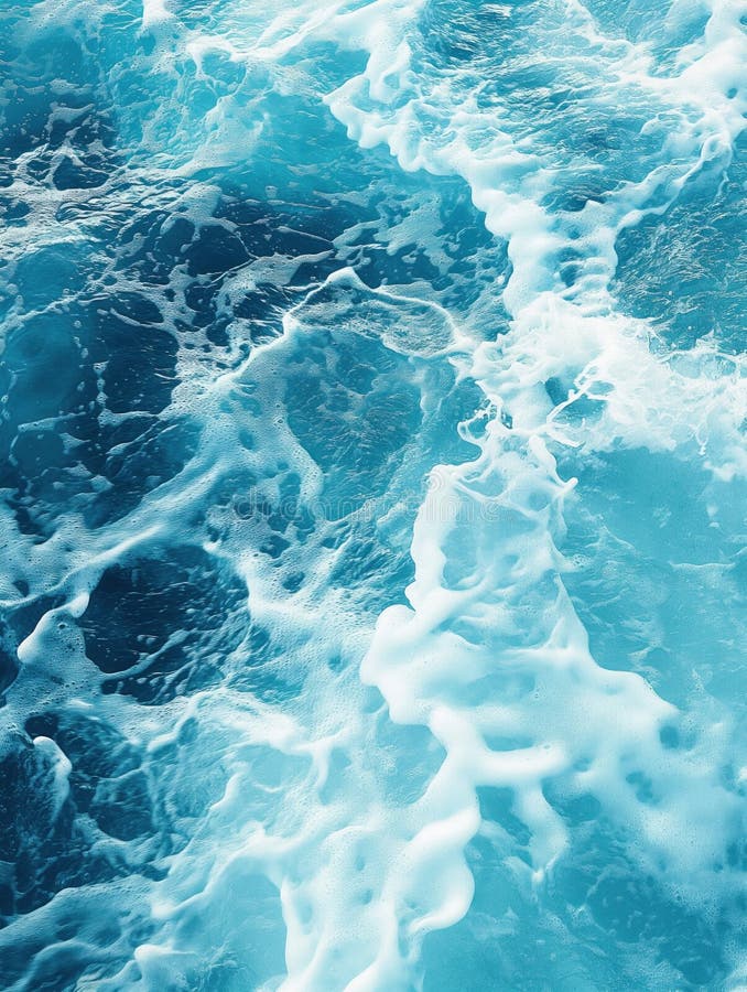 Turquoise Ocean Water Texture Features Blue Foam from Waves and Ripples ...