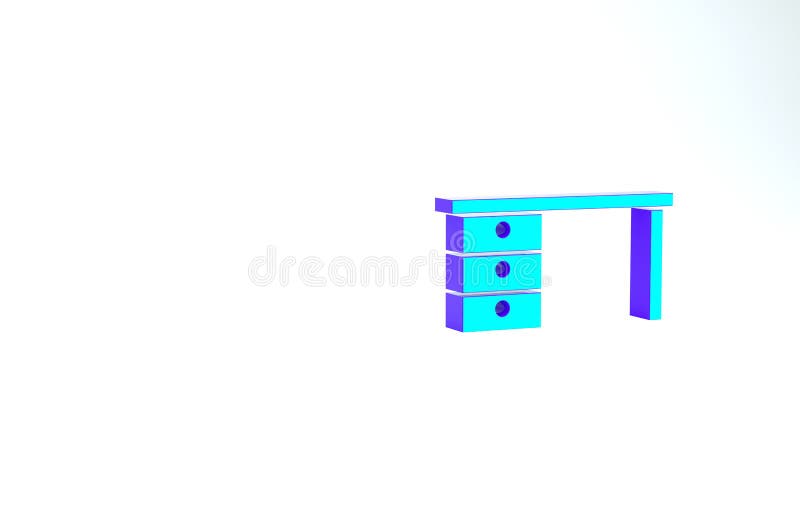 Turquoise Office Desk Icon Isolated on White Background. Minimalism ...