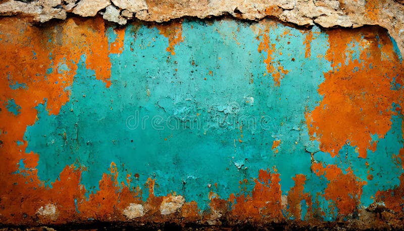 Turquoise and Orange Concrete Texture with Rust, Crackes and Scratches ...
