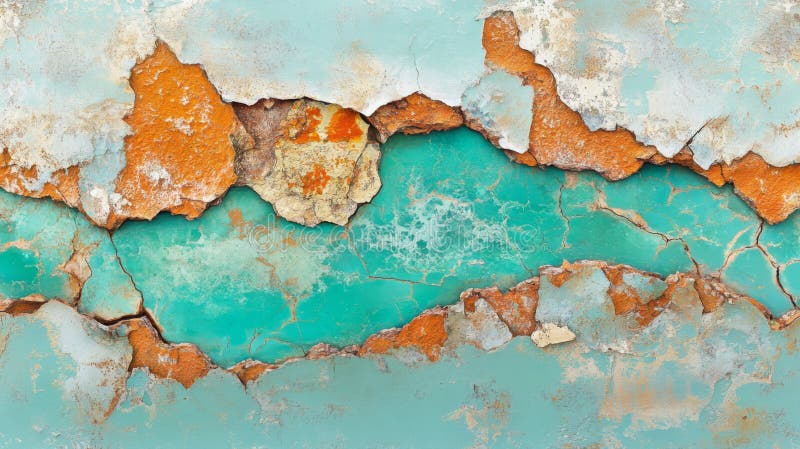 Turquoise and Orange Wall Paint Peeling Texture Stock Illustration ...