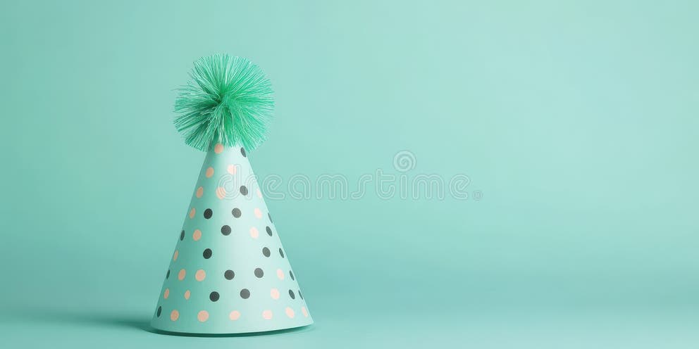 Turquoise Party Hat on Minimalist Polka Dot Backdrop Stock Photo ...