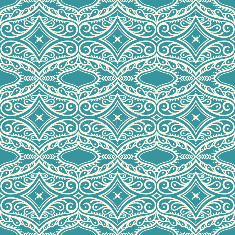 Turquoise Pattern with Petals and Swirls Stock Vector - Illustration of ...