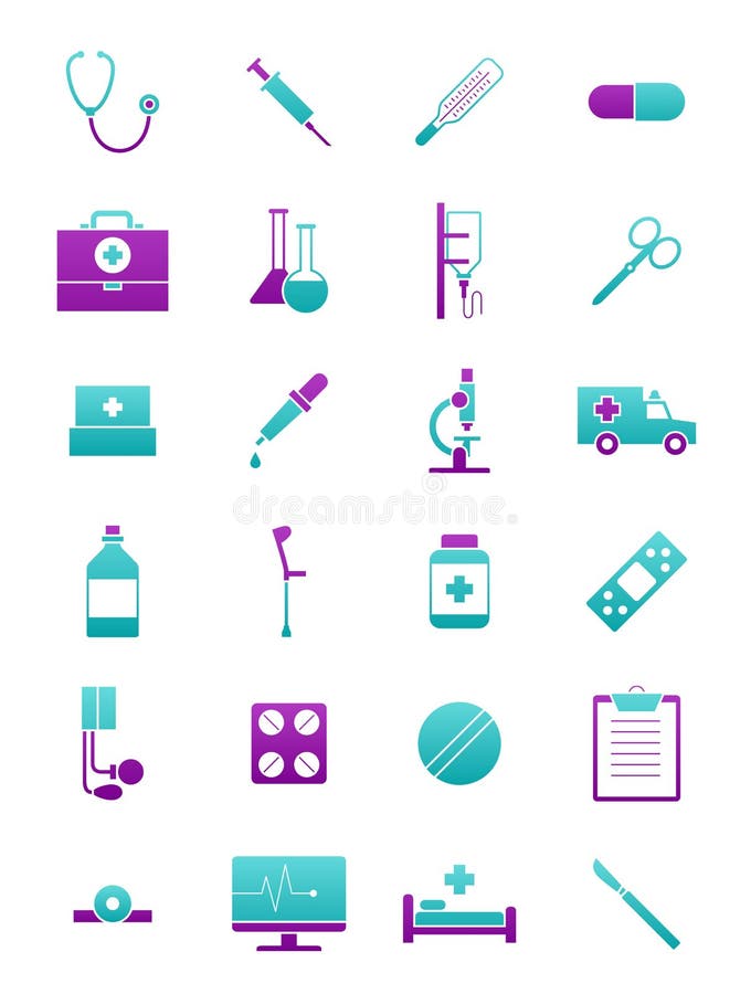 Turquoise-pink Medicine Icons Set Stock Vector - Illustration of icon ...