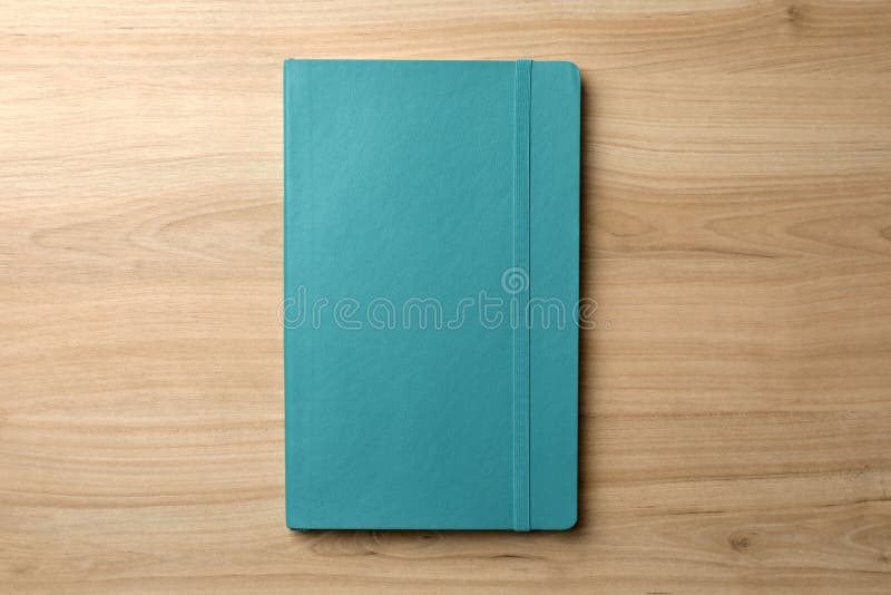 Turquoise Planner on Wooden Table, Top View Stock Image - Image of book ...
