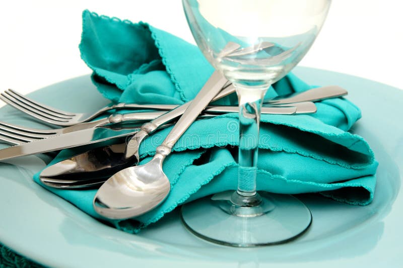 Turquoise Plate and Napkin stock image. Image of white - 12864715