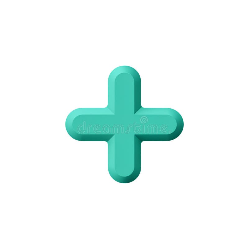 Turquoise Plus Sign on a White Surface with Soft Shadows and Rounded ...