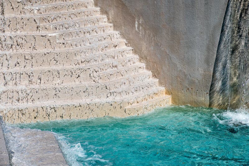 Turquoise Pool with Waterfall Staircase Stock Image - Image of outdoor ...