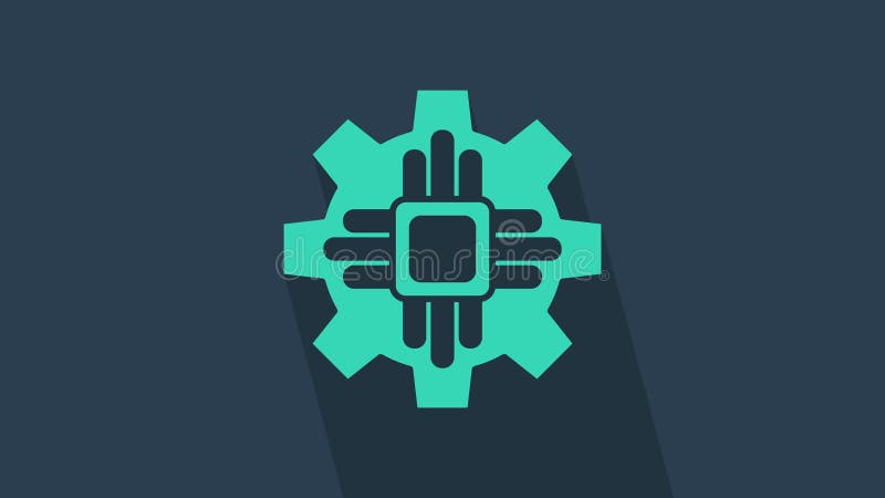 Turquoise Processor Icon Isolated on Blue Background. CPU, Central ...