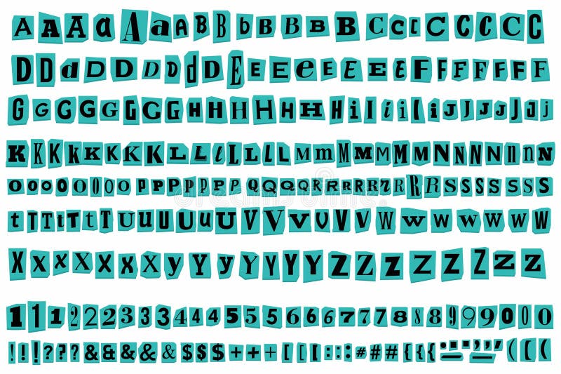 Turquoise Ransom Letters Newspaper Text Cutout Alphabet Stock Vector ...