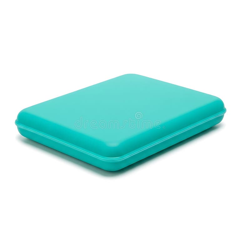 A Turquoise Rectangular Container with Rounded Edges Sitting on a Plain ...