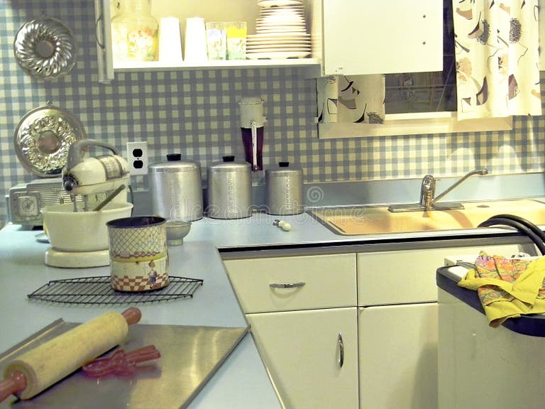 Turquoise Retro Kitchen with Tools Stock Photo - Image of retro, home ...