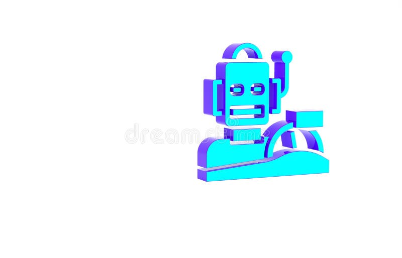 Turquoise Robot Humanoid Driving A Car Icon Isolated On White ...