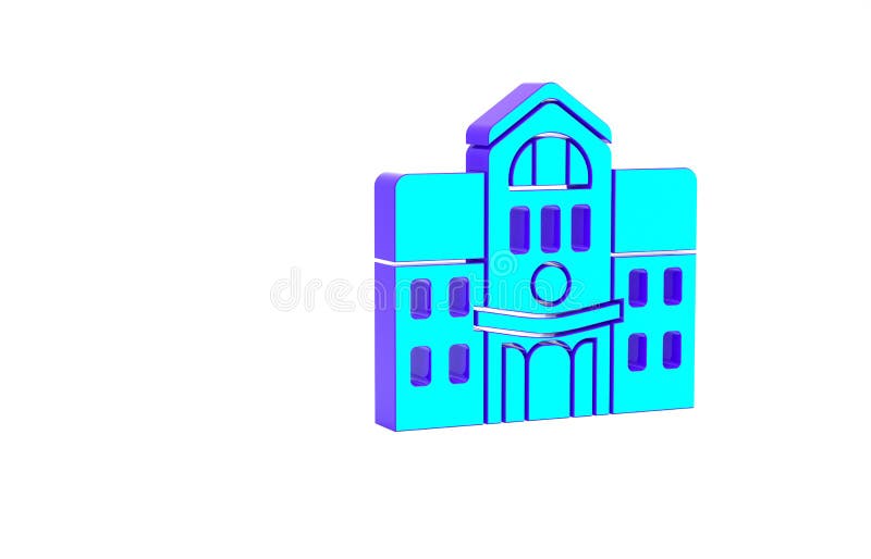 Turquoise School Building Icon Isolated on White Background. Minimalism ...