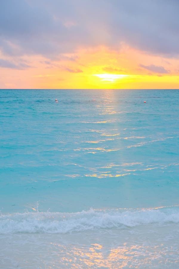 Turquoise Sea with Red Sunset Stock Photo - Image of beach, landscape ...