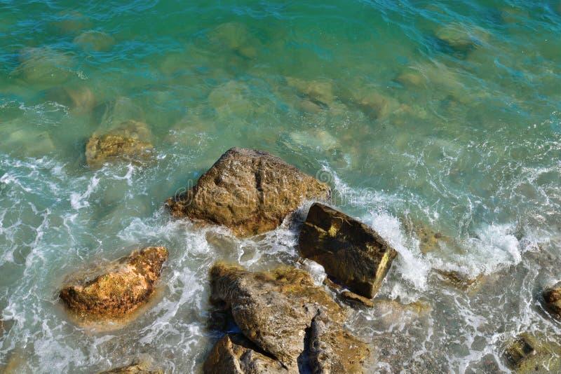 Turquoise Sea Water and Rocks in Shallow Water Stock Image - Image of ...