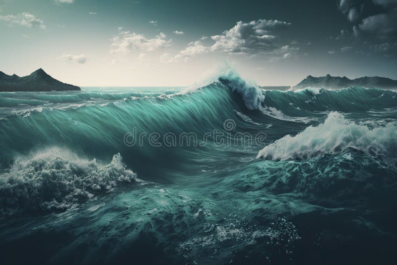 Turquoise Sea Wave. Generative AI Stock Illustration - Illustration of ...