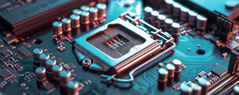 Turquoise and Silver CPU on a Circuit Board Stock Image - Image of ...