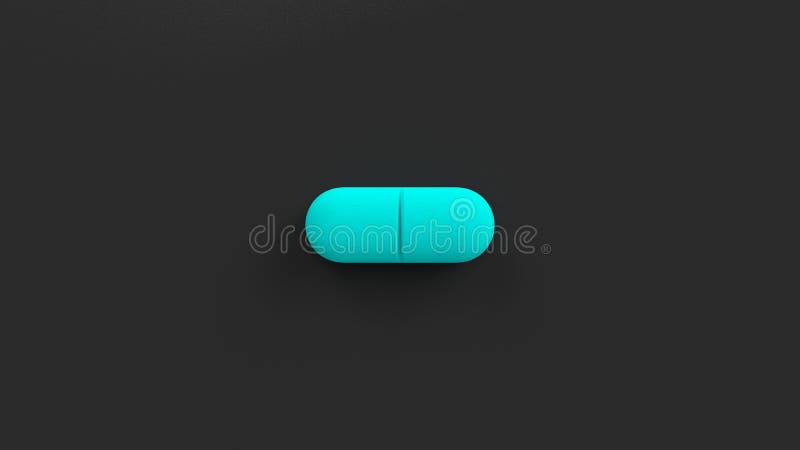 Turquoise Single Pill Isolated on a Black Background. Tablet, Pill ...