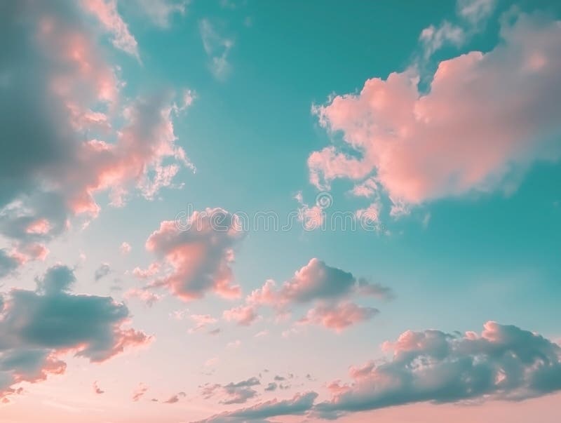 Turquoise Sky with Pink Clouds Abstract Background Stock Illustration ...