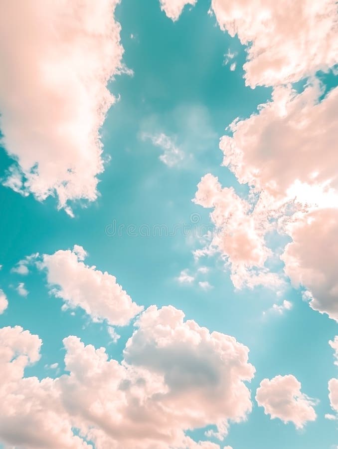 Turquoise Sky with Pink Clouds Abstract Background Stock Illustration ...