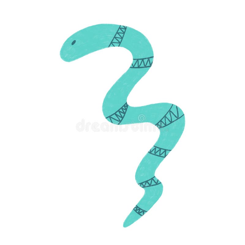 Turquoise Snake, Cute Character, Hand Drawn Illustration Stock ...