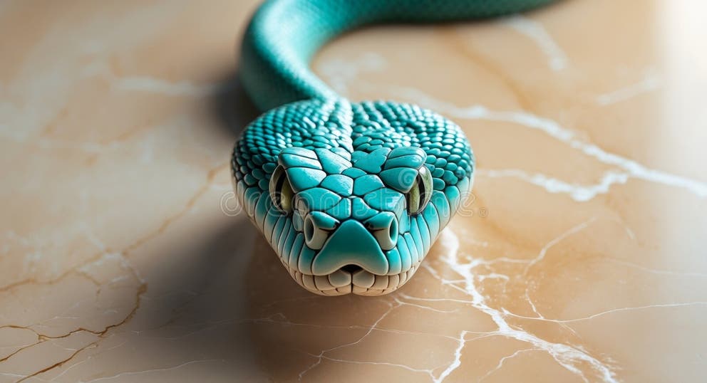 Turquoise Snake Head on Beige Marble Background Stock Photo - Image of ...