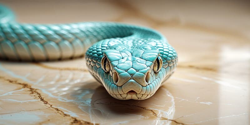 Turquoise Snake Head on Beige Marble Background. Stock Image - Image of ...