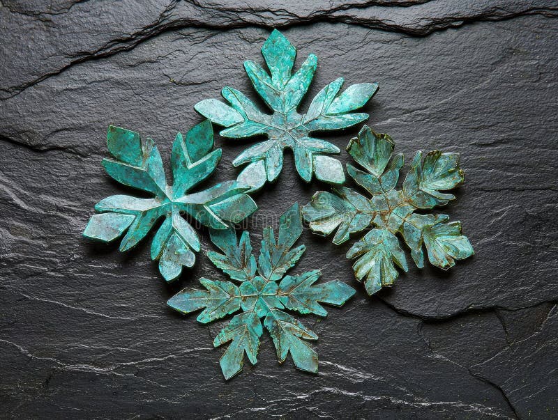 Turquoise Snowflake Decorations on Dark Slate Background Create ...