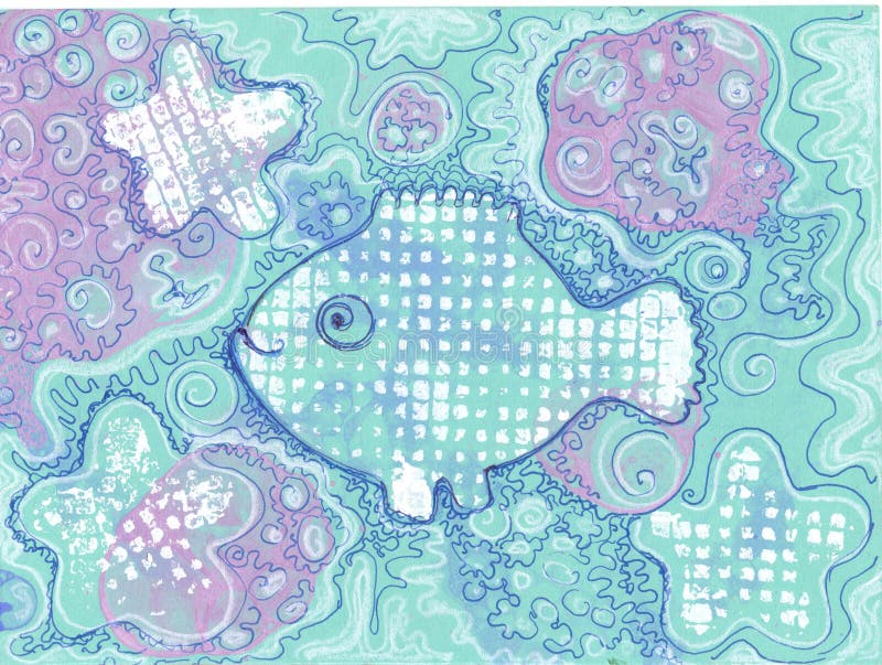 Turquoise stars and fish stock illustration. Illustration of drawing ...