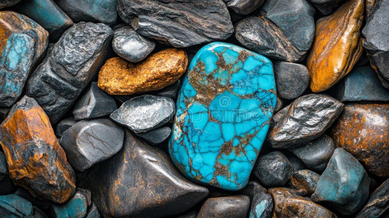 Turquoise Stone among Dark Rocks, Nature Pattern. Geology and Mineral ...
