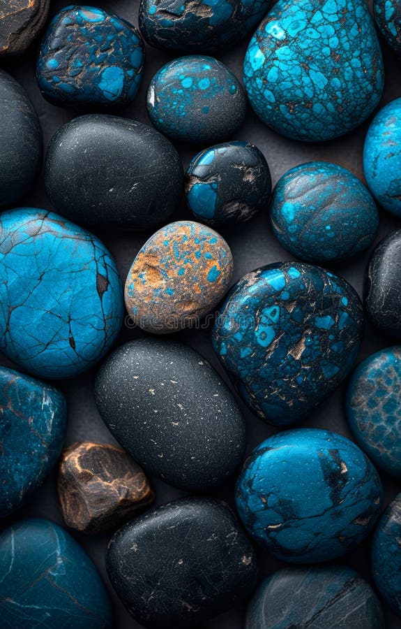 Turquoise Stones on Black Background Stock Image - Image of surface ...
