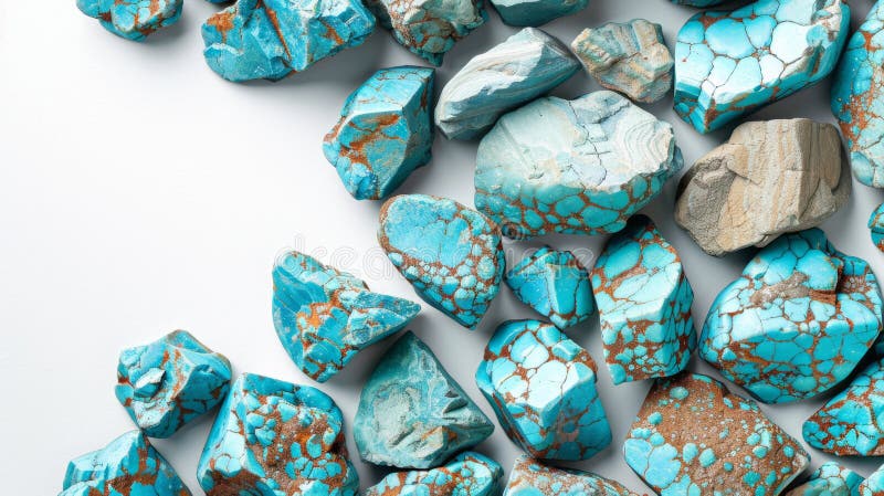 Turquoise Stones with Matrix Patterns Arranged on a White Surface Stock ...