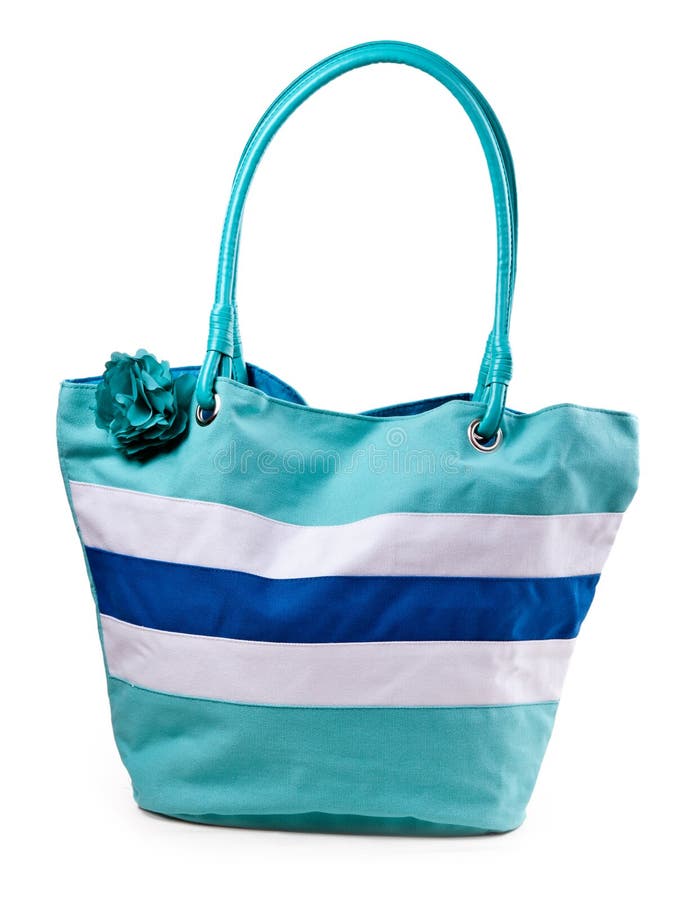 Turquoise Striped Beach Bag Stock Image - Image of isolated, modern ...
