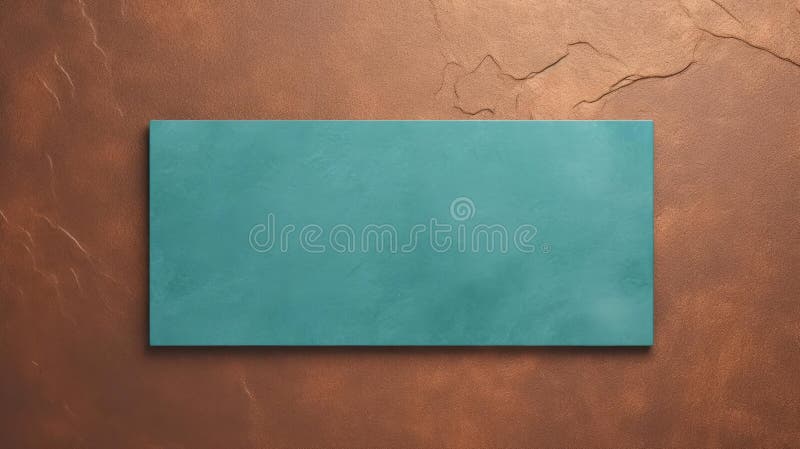 Turquoise Suede Rectangular Sign Mockup with Copper Background Stock ...